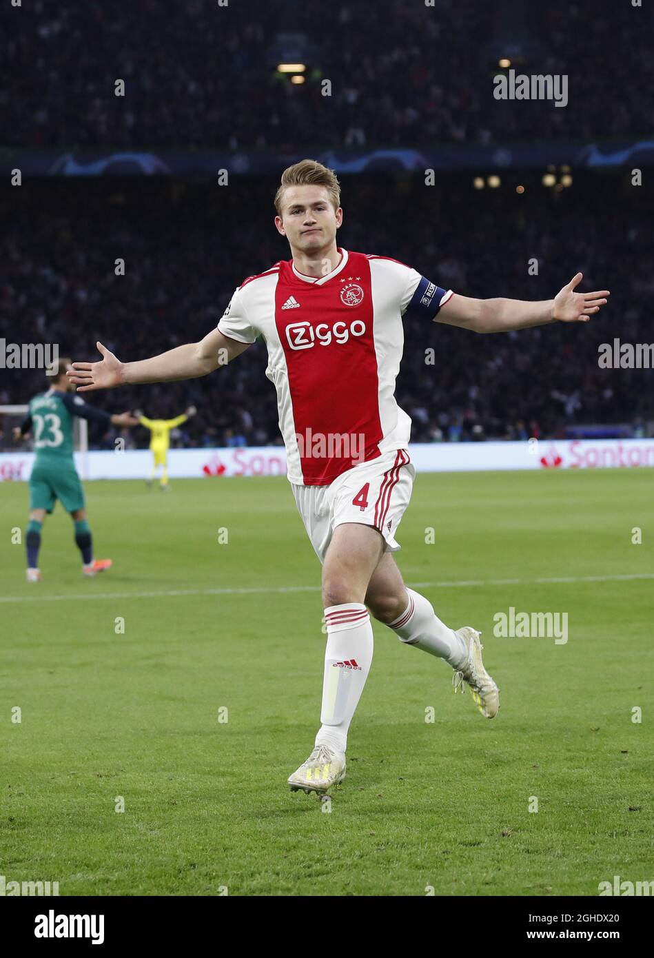Matthijs de Ligt of Ajax celebrates scoring the first goal of the match ...