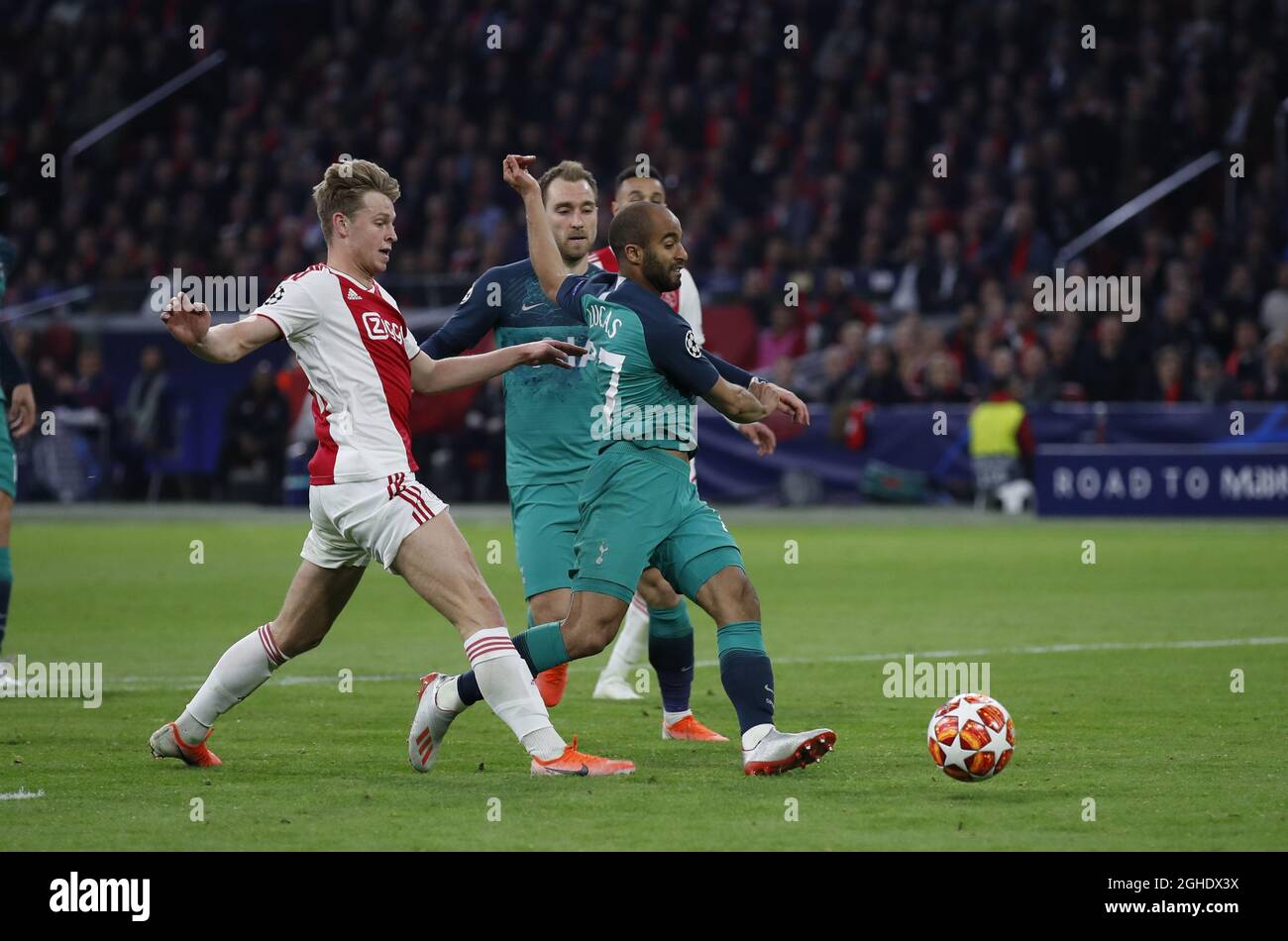Lucas Moura of Tottenham scores their first goal (2-1) during the UEFA ...