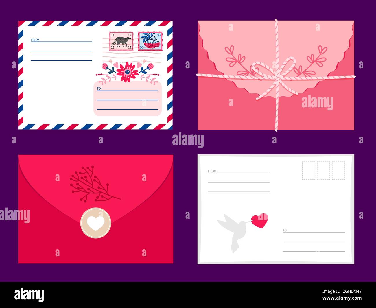 Collection of different beautiful romantic rose envelopes with flowers ...