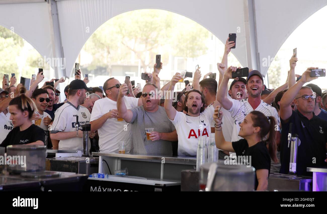 Tottenham fans gather in the fans zone to take selfies before the UEFA ...