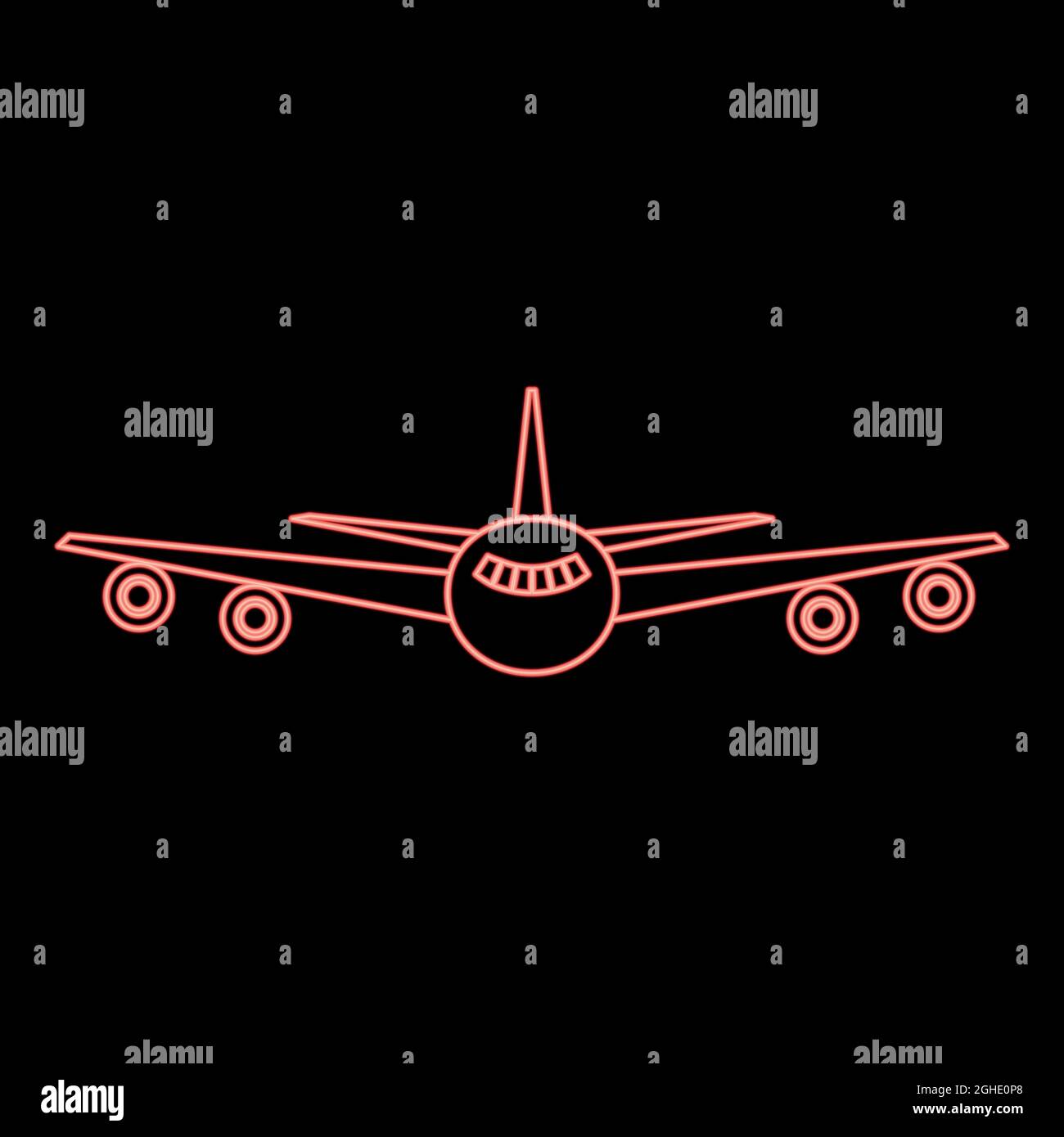 Neon airplane red color vector illustration flat style light image ...
