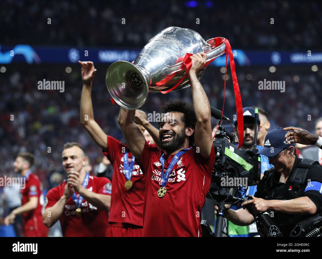 Mohamed Salah of Liverpool lifts the cup during the UEFA Champions ...