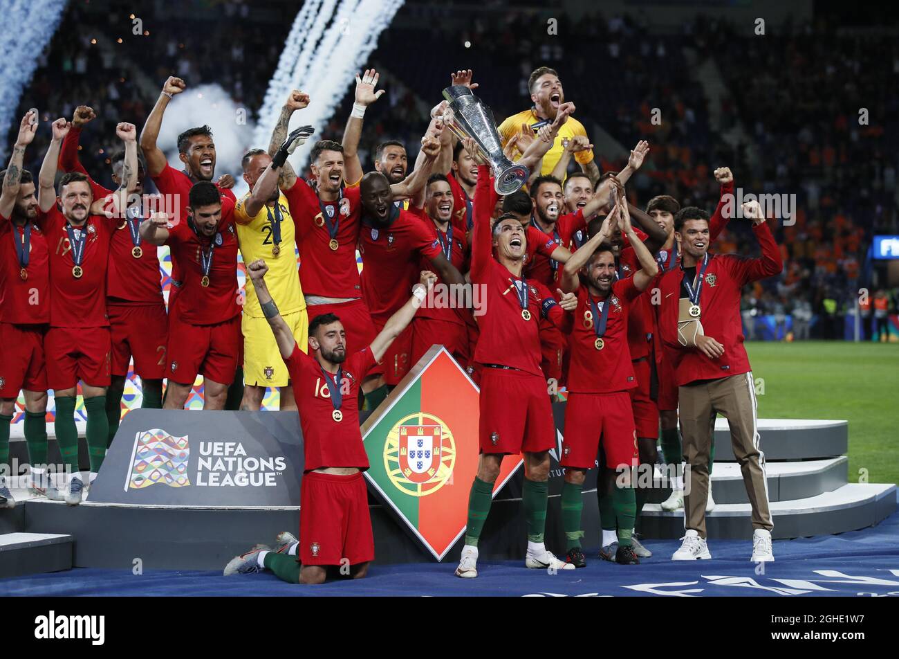 Portugal celebrate winning the trophy as captain Cristiano Ronaldo of ...