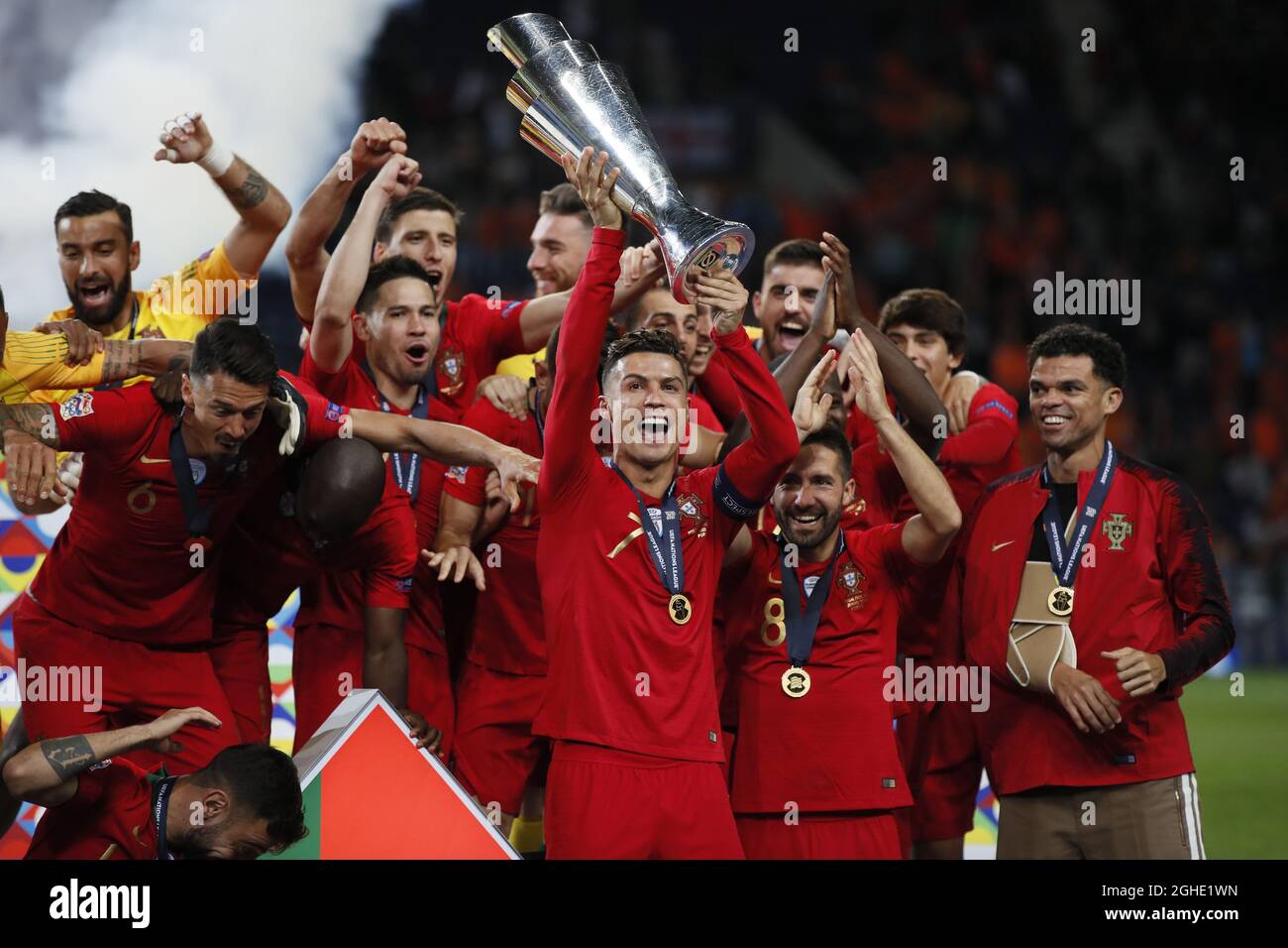 Portugal celebrate winning the trophy as captain Cristiano Ronaldo of ...