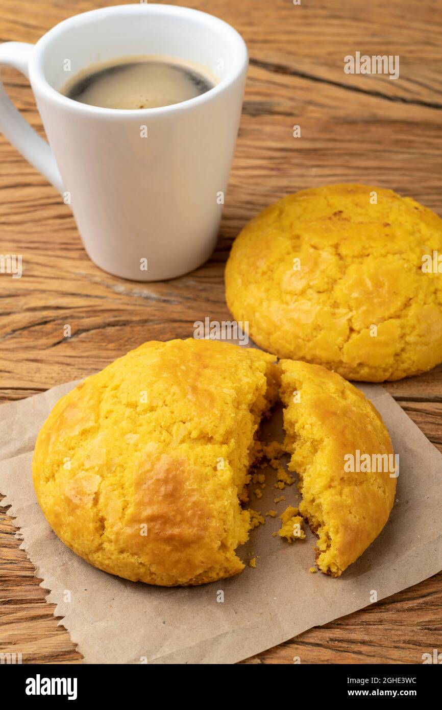Broa, typical brazilian corn flour bread with coffee Stock Photo - Alamy