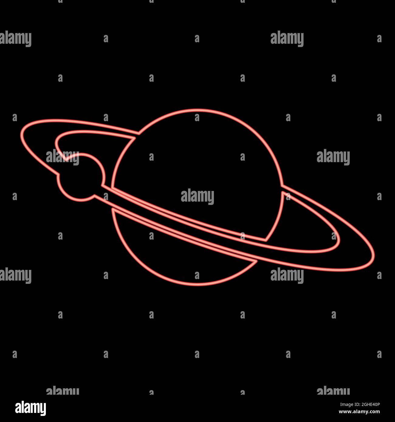 Neon planet with satellite on the ring red color vector illustration ...