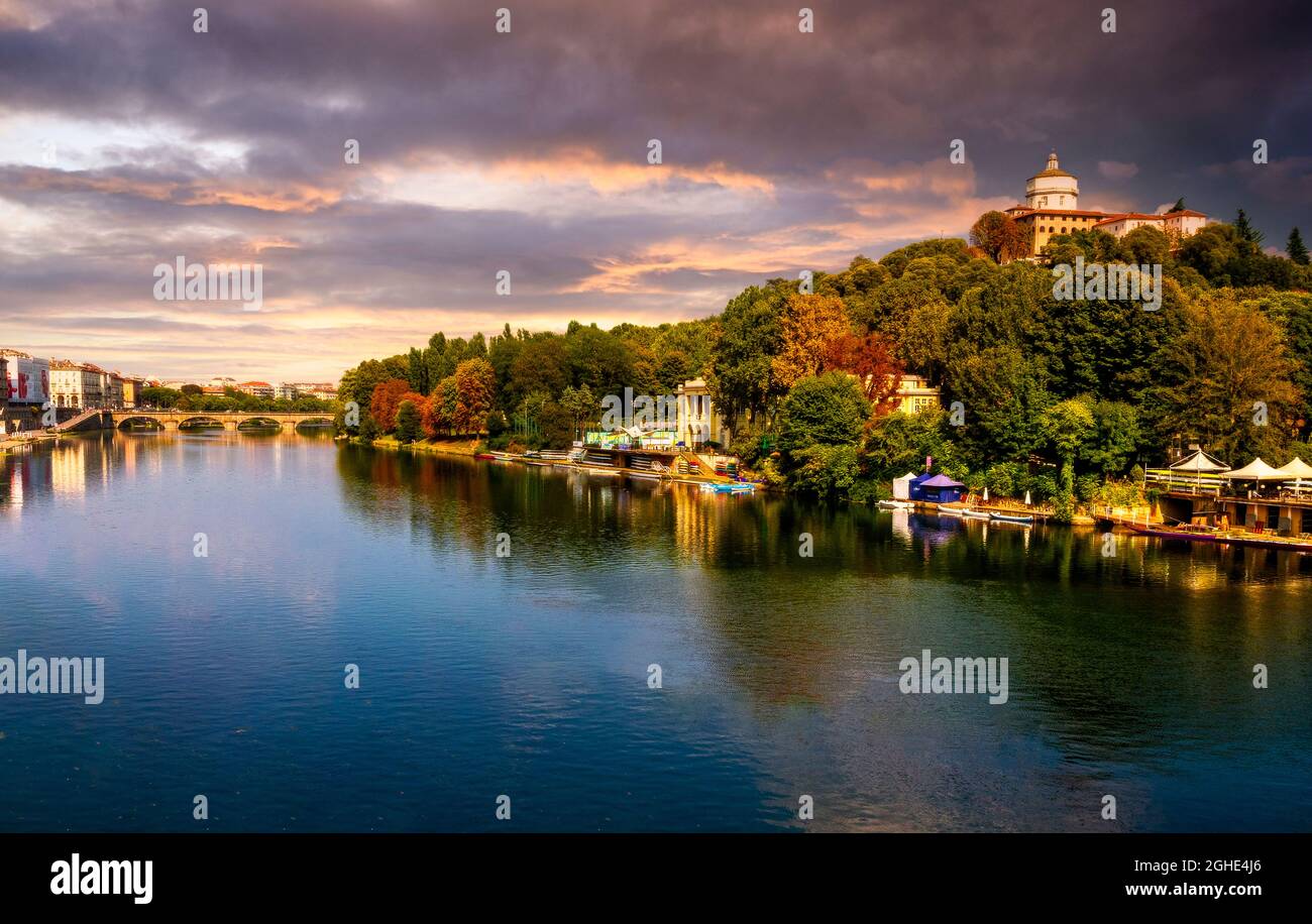 Italy Piedmont Turin Monte dei Cappuccini from Umberto I Bridge Stock ...
