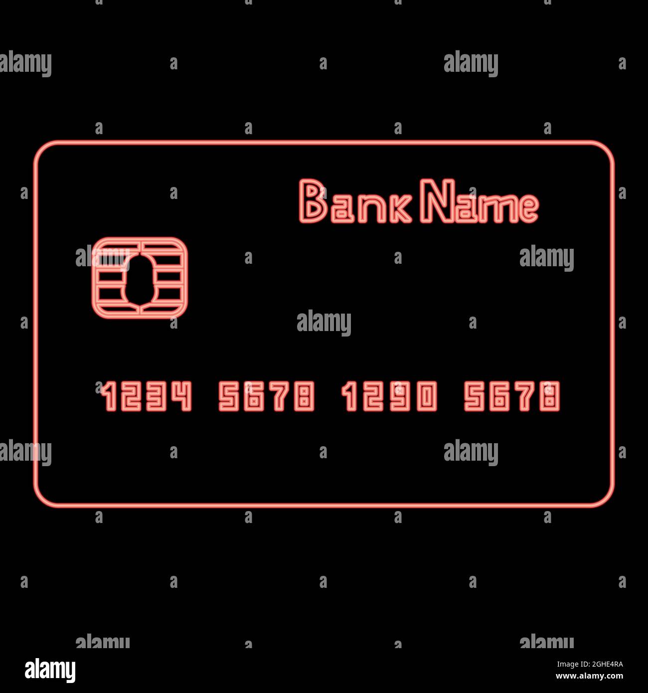 Neon bank credit card red color vector illustration flat style light ...