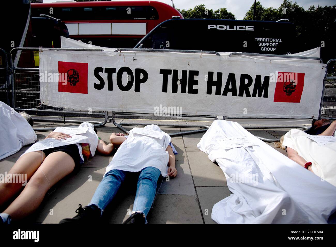 Activists participate in a "Die-In" while laying down on the sidewalk ...