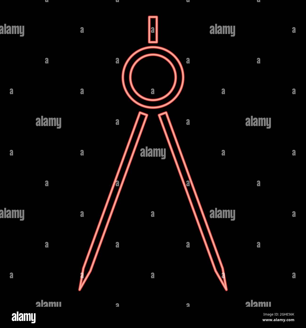 Neon pair of compasses red color vector illustration flat style light ...