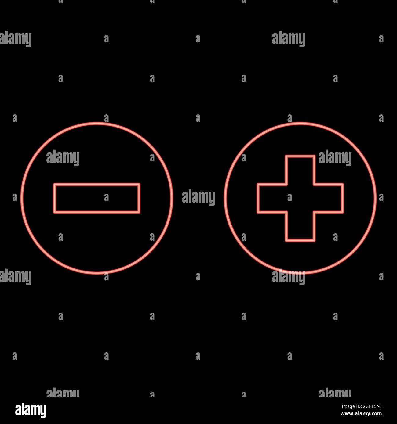 Neon add sign and delete sign red color vector illustration flat style ...