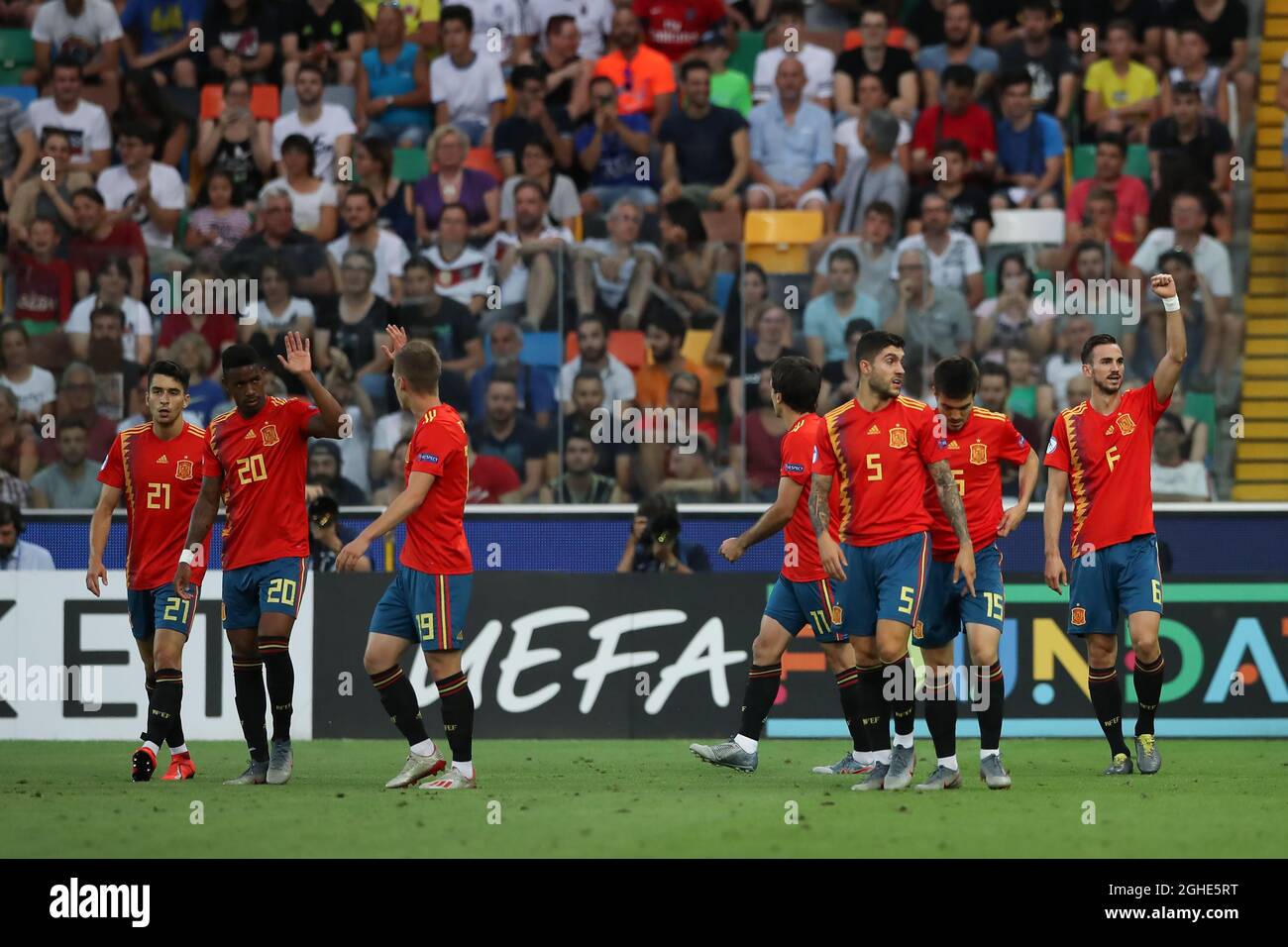 Fabian Ruiz of Spain celebrates with team mates after scoring to give ...