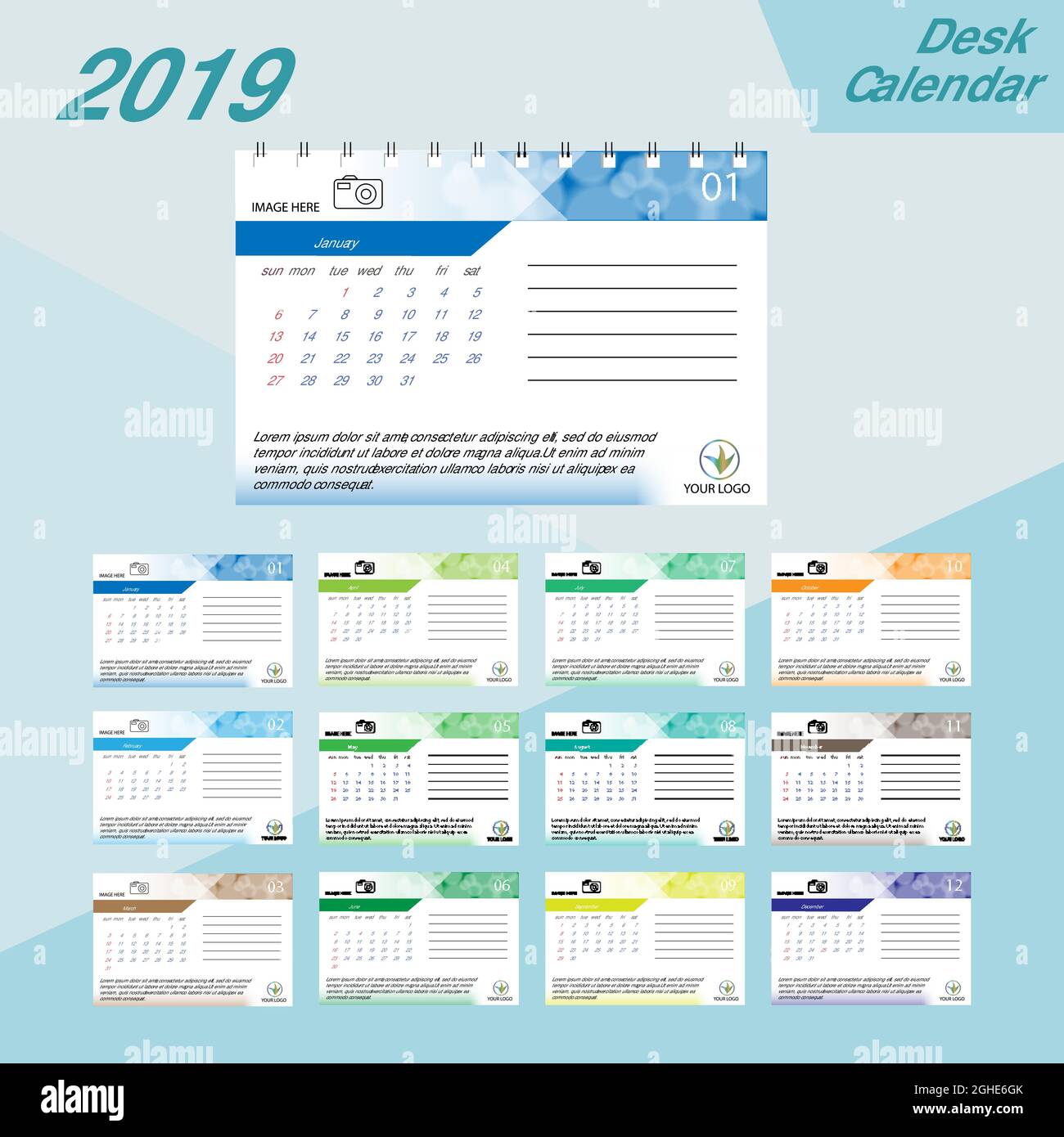 Desk Calendar 2019. Simple Colorful Gradient minimal elegant desk ...