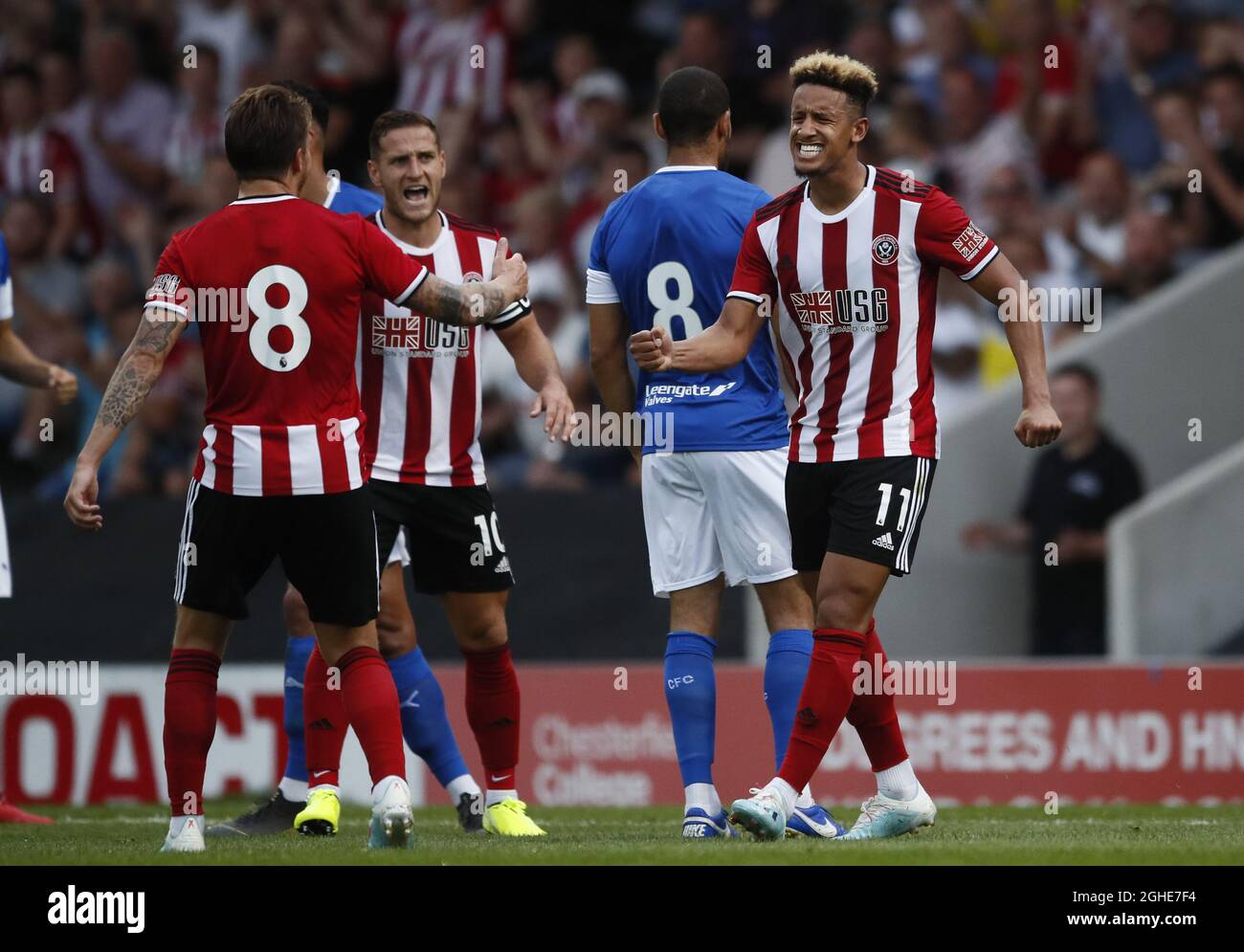 Callum Robinson of Sheffield Utd celebrates his goal during the Pre ...