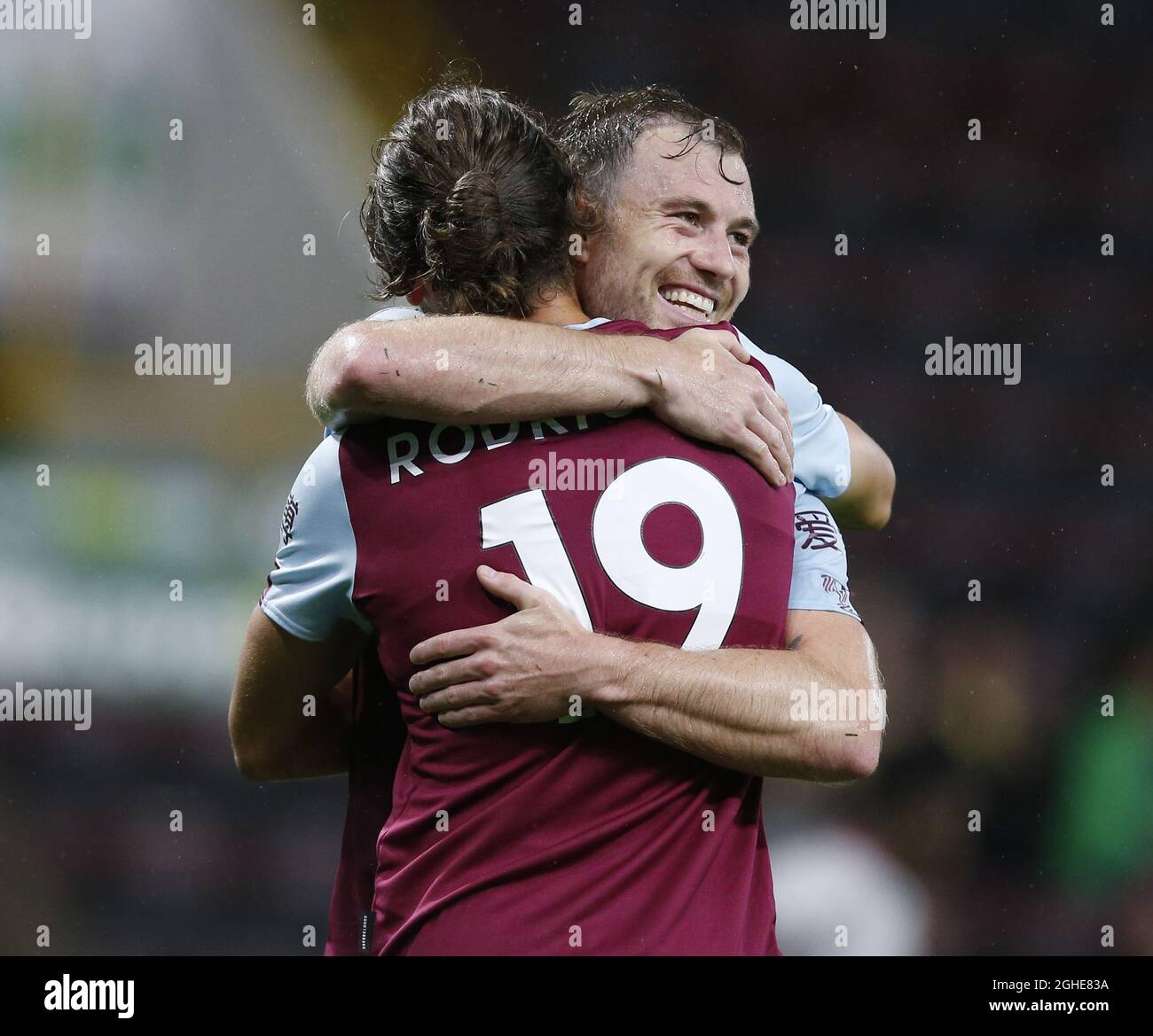 Ashley Barnes celebrates with Jay Rodriguez of Burnley during the Pre ...