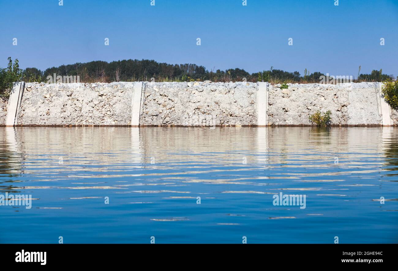 Coast protection with concrete structures. Danube river, Ruse, Bulgaria ...