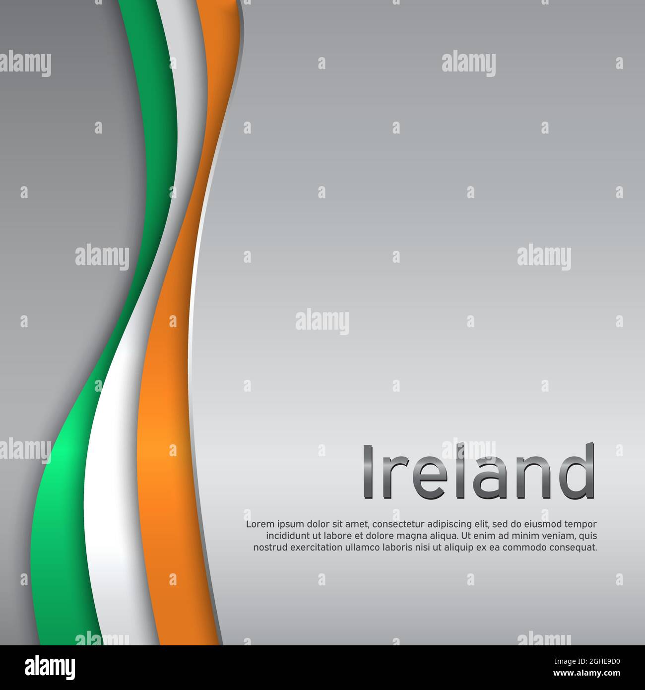 Republic of ireland abstract wavy flag. Paper cut style. Creative metal ...