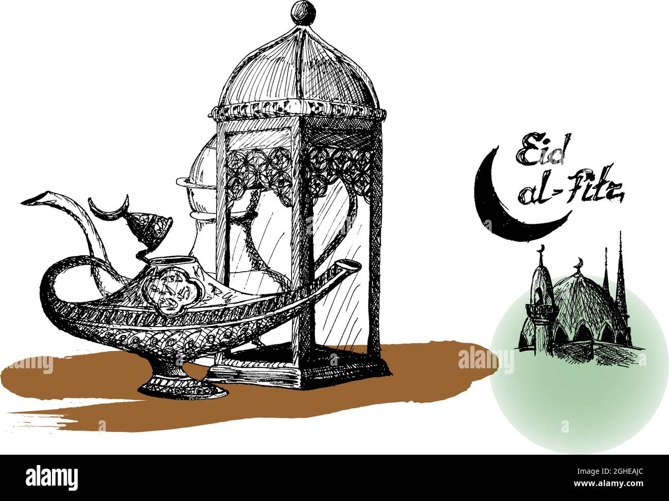 Ramadan Kareem Iftar party celebration, Eid Al Fitr Mubarak, Hand Drawn ...