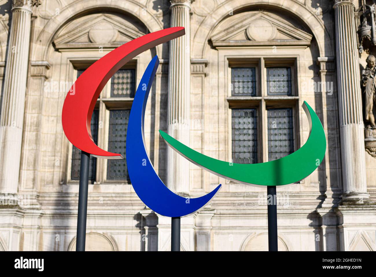 Logo illustration of Paralympic games during a ceremony marking the ...