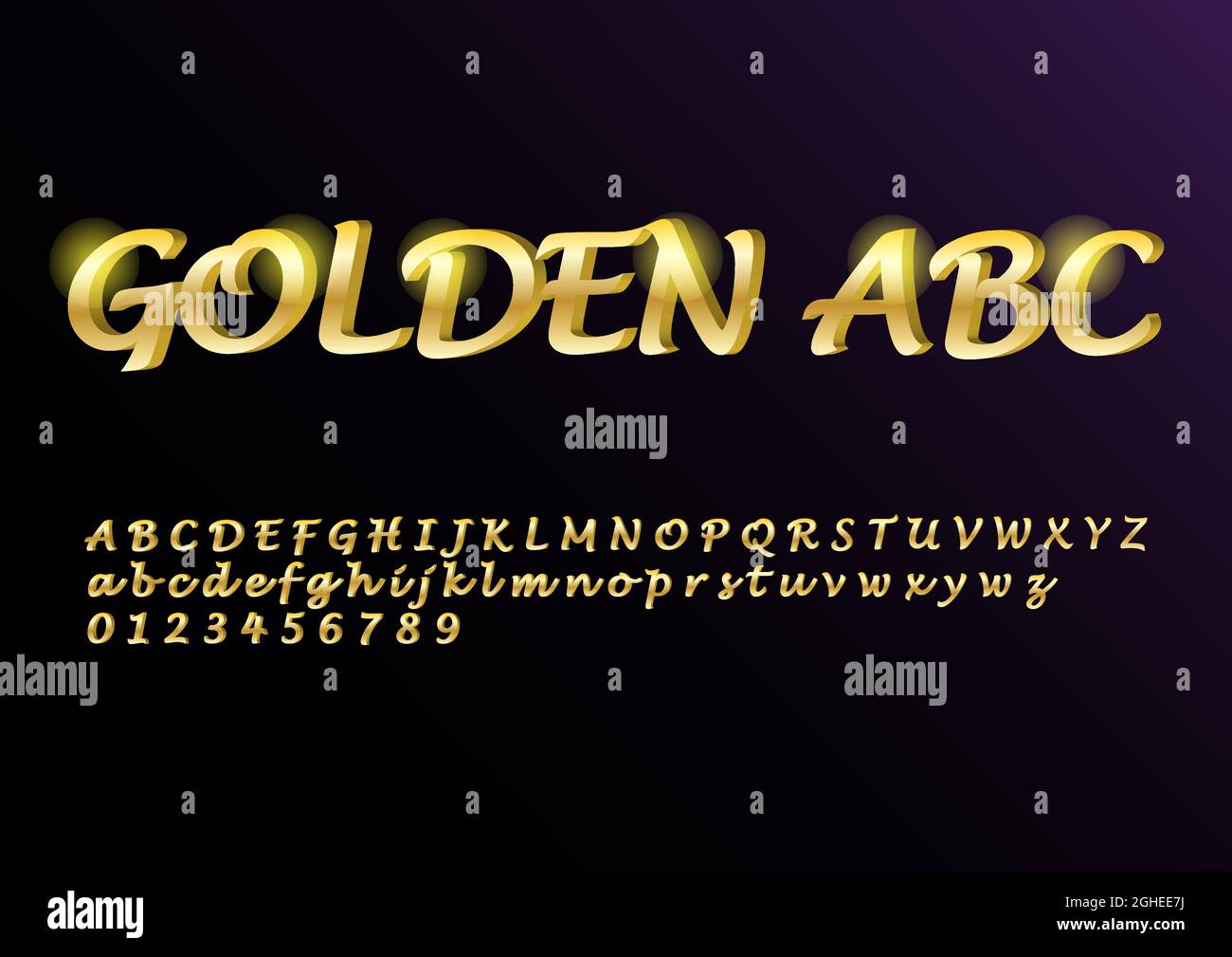 Vector glossy sign Golden ABC. Chic Golden rotated Alphabet Letters ...