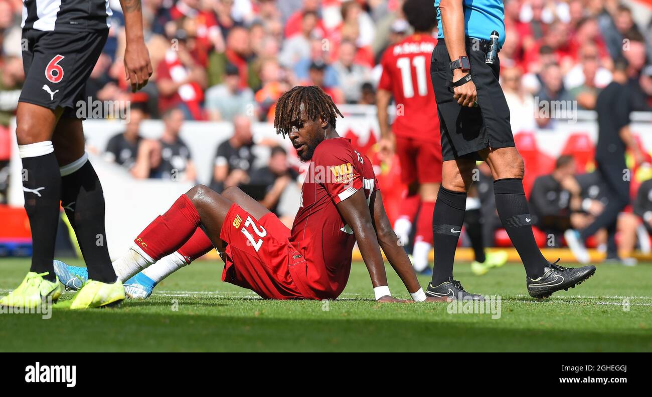 Divock Origi of Liverpool injury during the Premier League match at ...