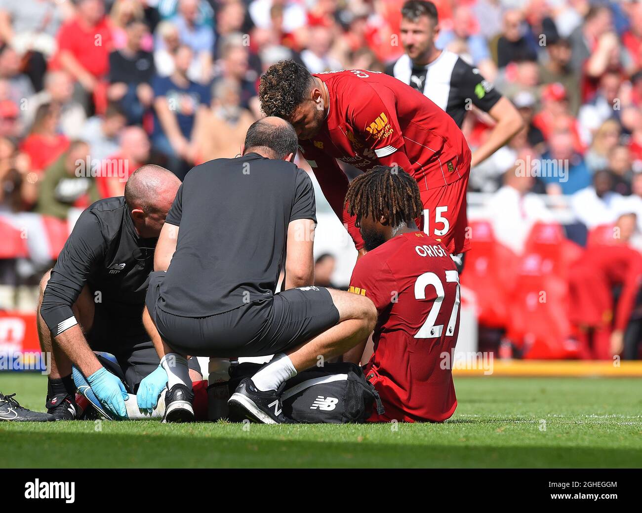 Divock Origi of Liverpool injury during the Premier League match at ...
