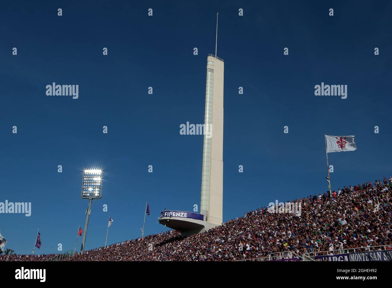 A general view of the stadium showing the Marathon tower or as it is ...