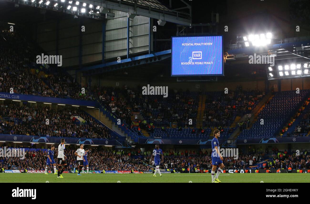 The screen inside the stadium shows that a VAR decision is in process ...