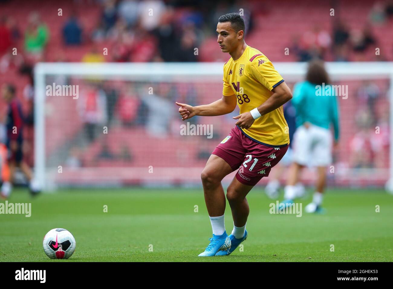 Anwar El Ghazi of Aston Villa during the warm up before the Premier ...