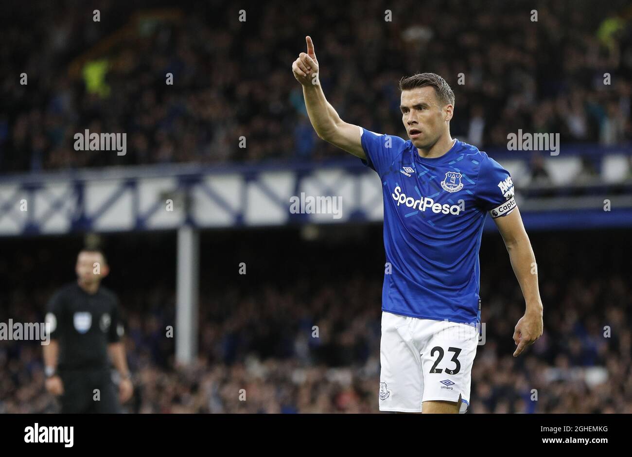 Seamus Coleman of Everton celebrates the equalising goal during the ...