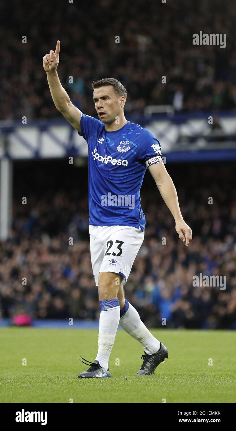Seamus Coleman of Everton celebrates the equalising goal during the ...