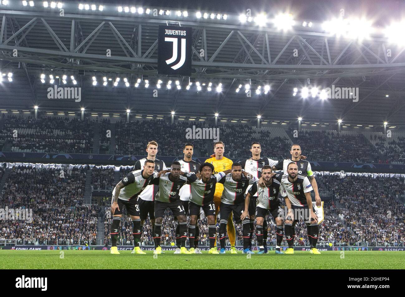 The Juventus starting eleven line up for. Team photo before kick off ...