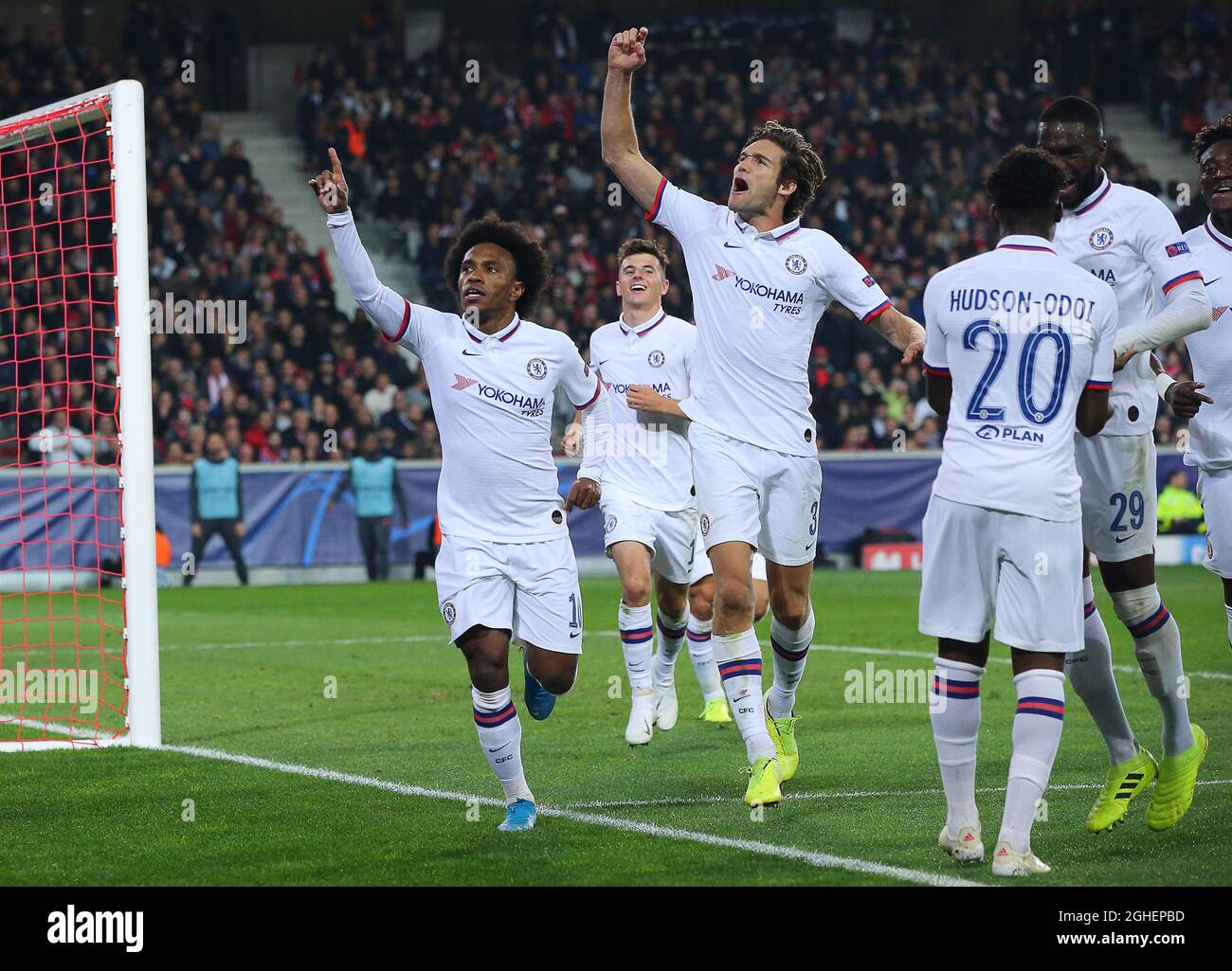 Willian of Chelsea celebrates after he scores to make it 2-1 during the ...