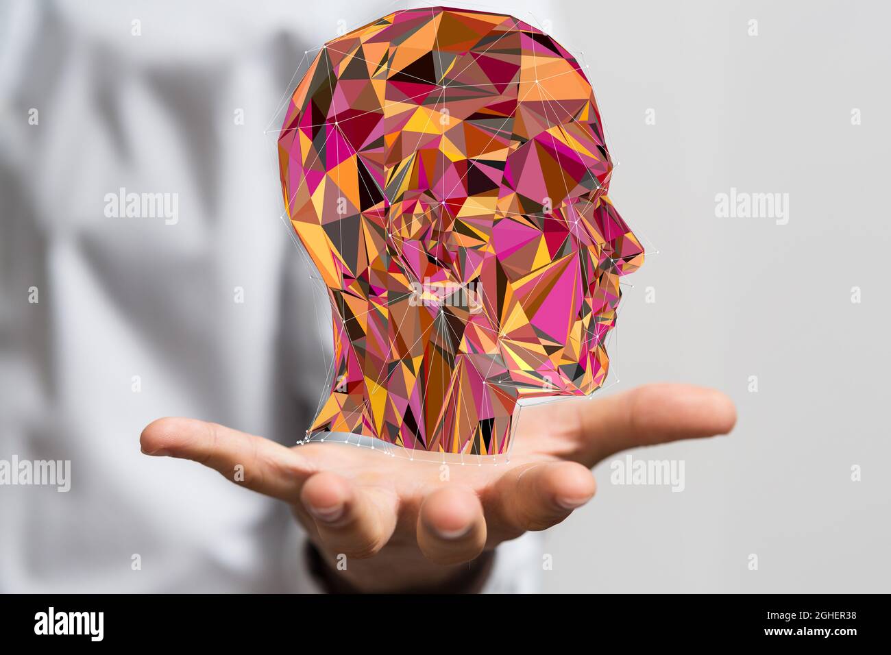 Human head in hands as a mind, brain, power, and energy concept Stock ...