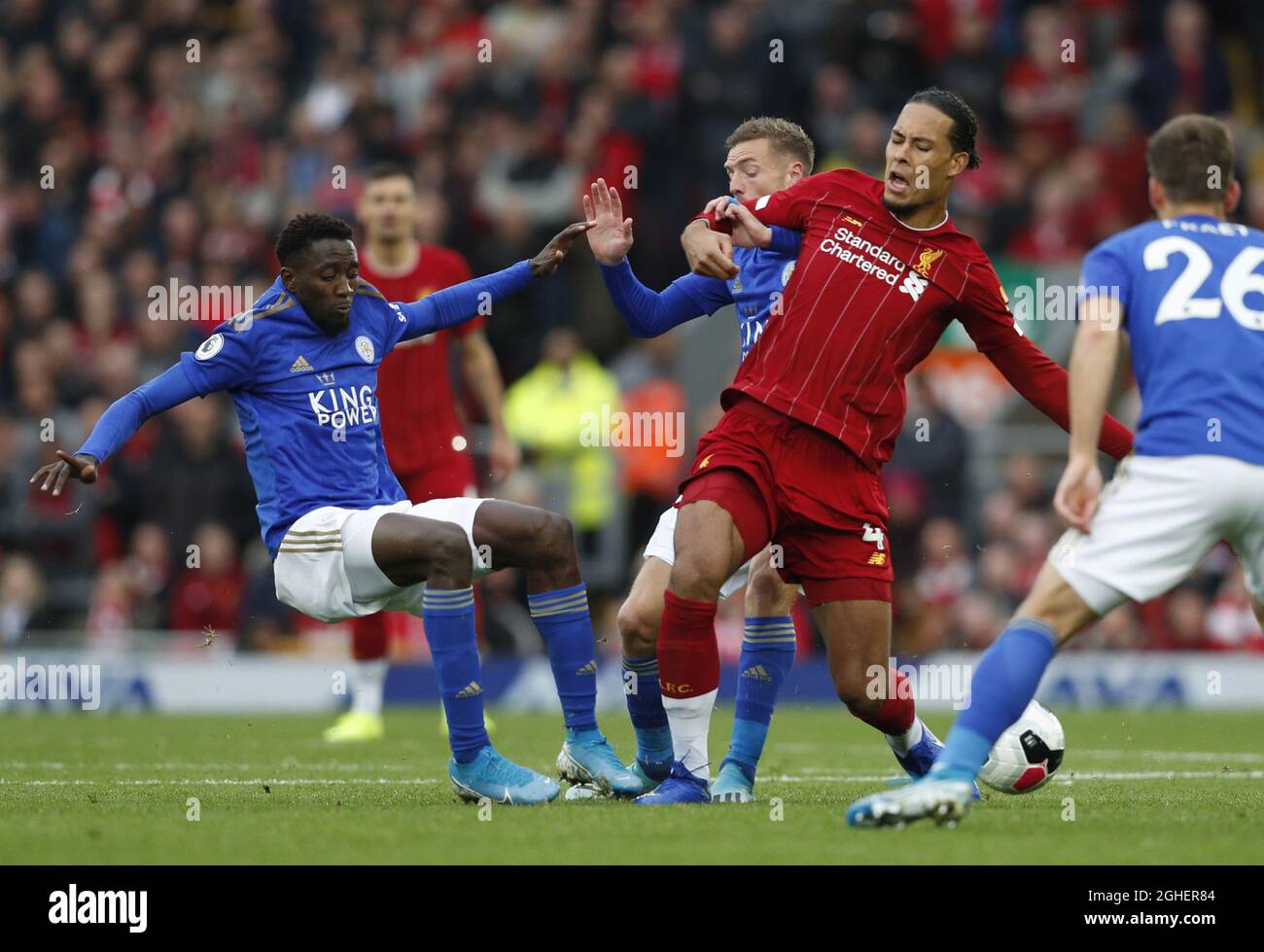 Wilfred Ndidi of Leicester City challenges Virgil van Dijk of Liverpool ...