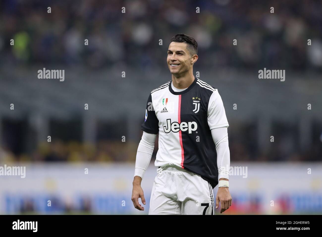 Cristiano Ronaldo of Juventus smiles at the Inter fans' uncomplimentary ...