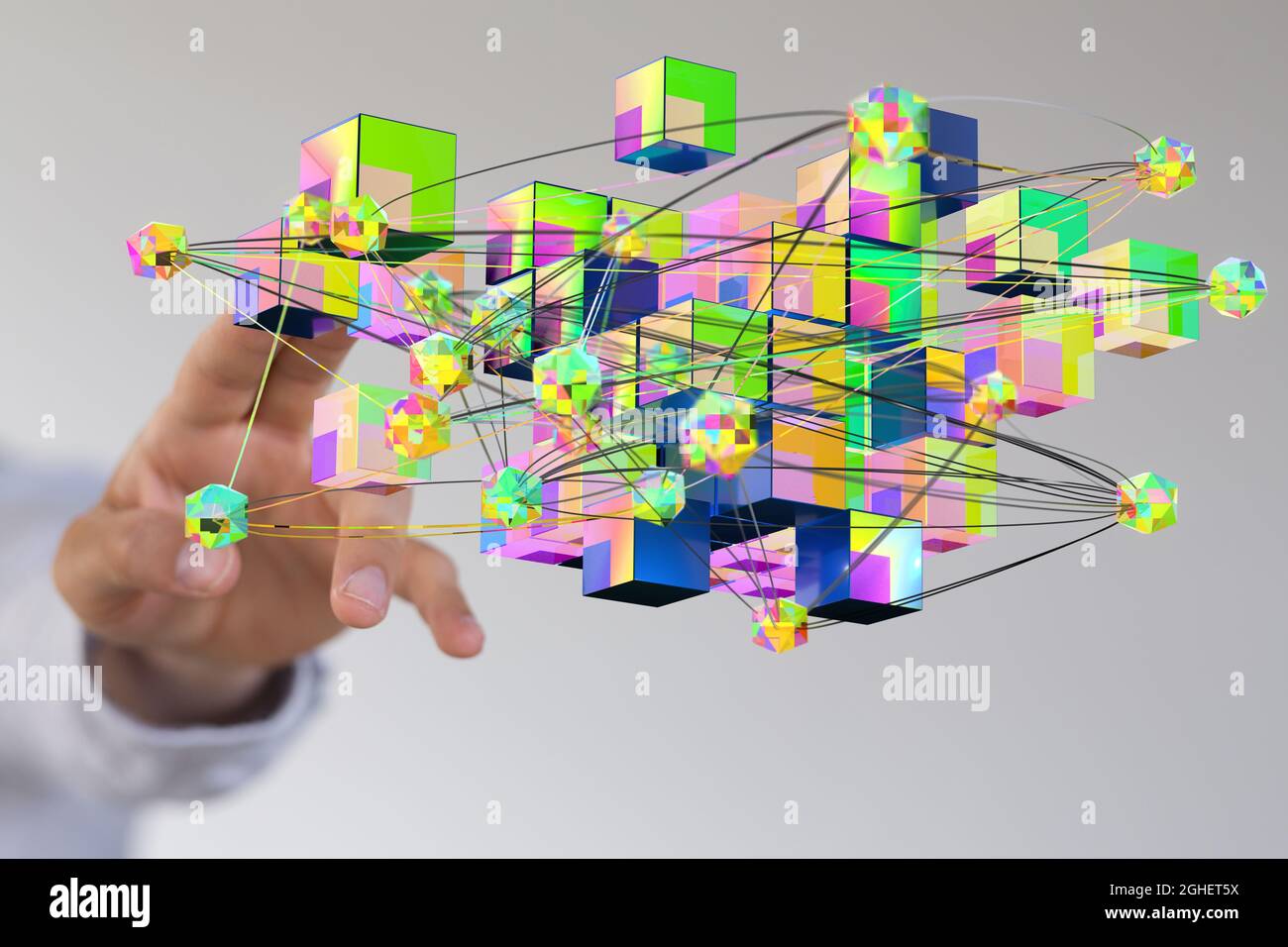 Illustration of cloud with many connected objects on a virtual screen ...