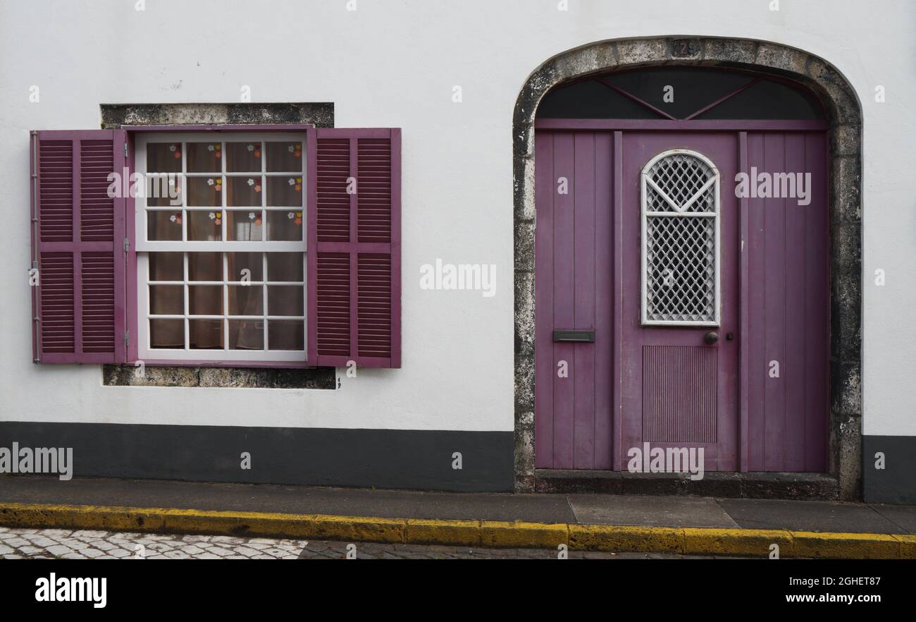 facade of a traditional stone house. Horta, Azores, Portugal, North ...