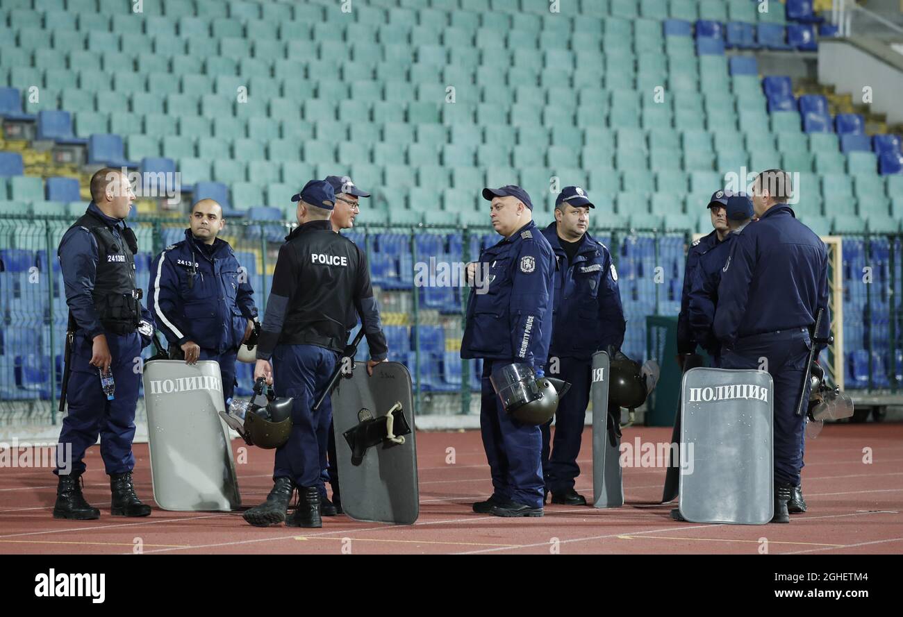 Police with shields inside the stadium during the UEFA Euro 2020 ...
