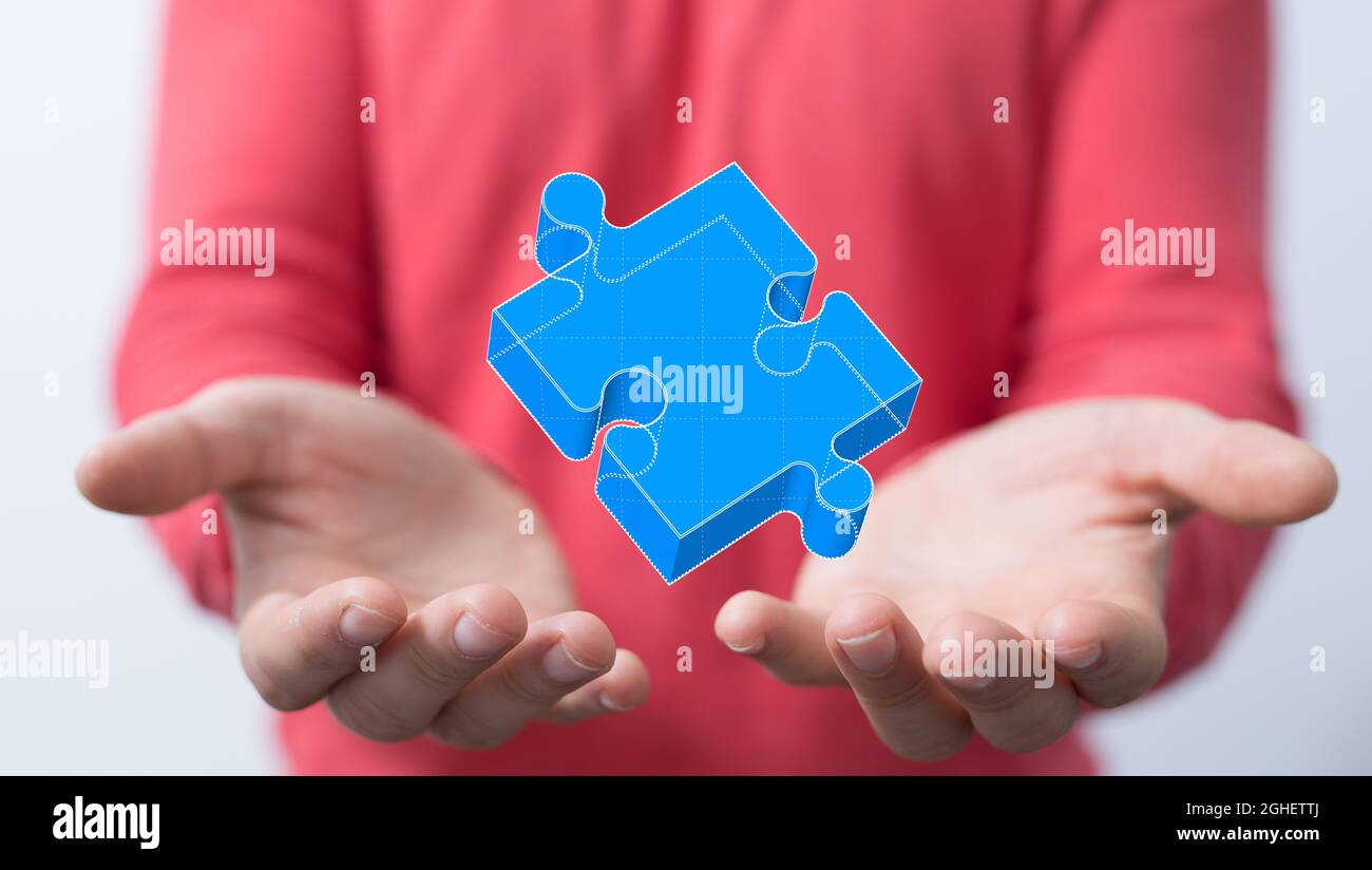 Illustration of the puzzle in a hand as a business solution concept ...