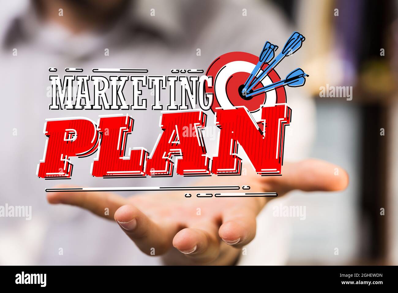 Illustration of a marketing plan with a dart on the target as the ...