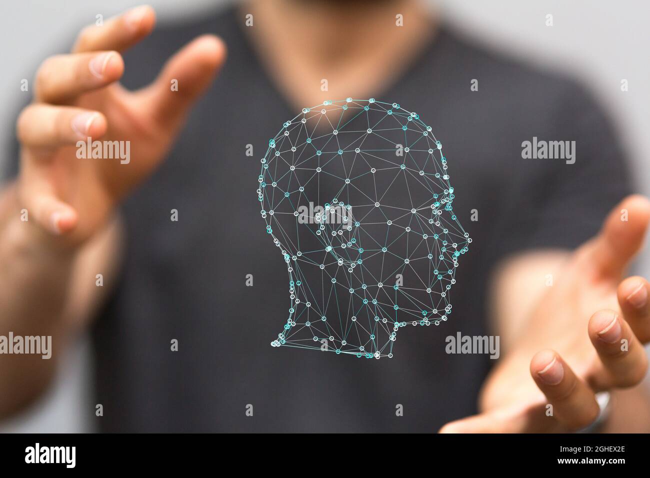 Human head in hands as a mind, brain, power, and energy concept Stock ...
