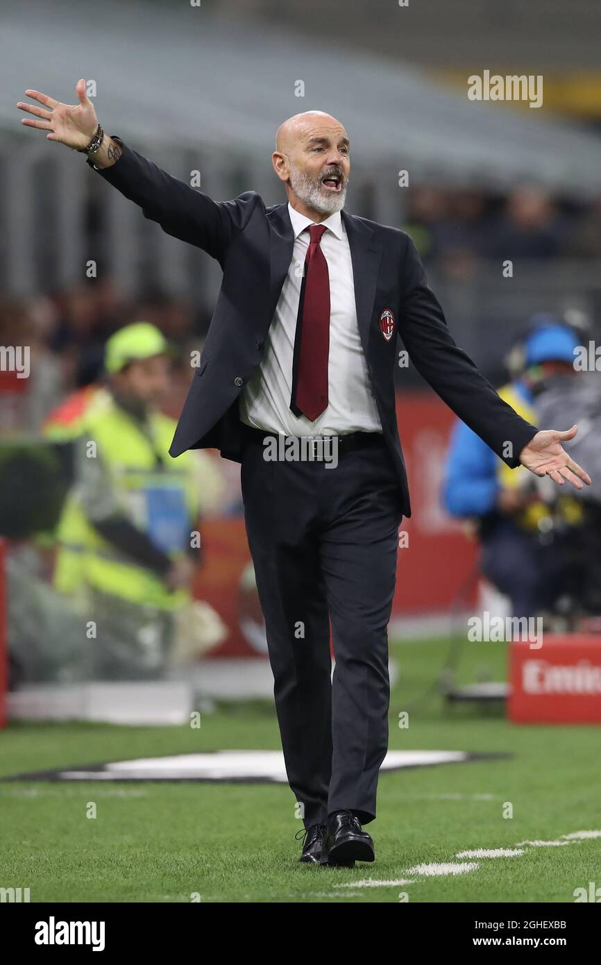 AC Milan head coach Stefano Pioli reacts during the Serie A match at ...