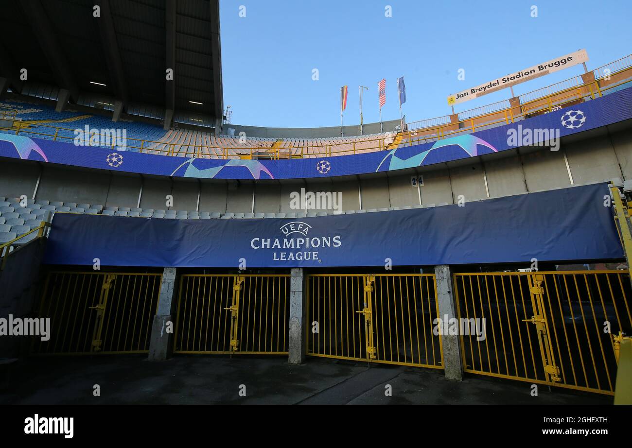 Champions league branding inside the stadium ahead of the UEFA ...