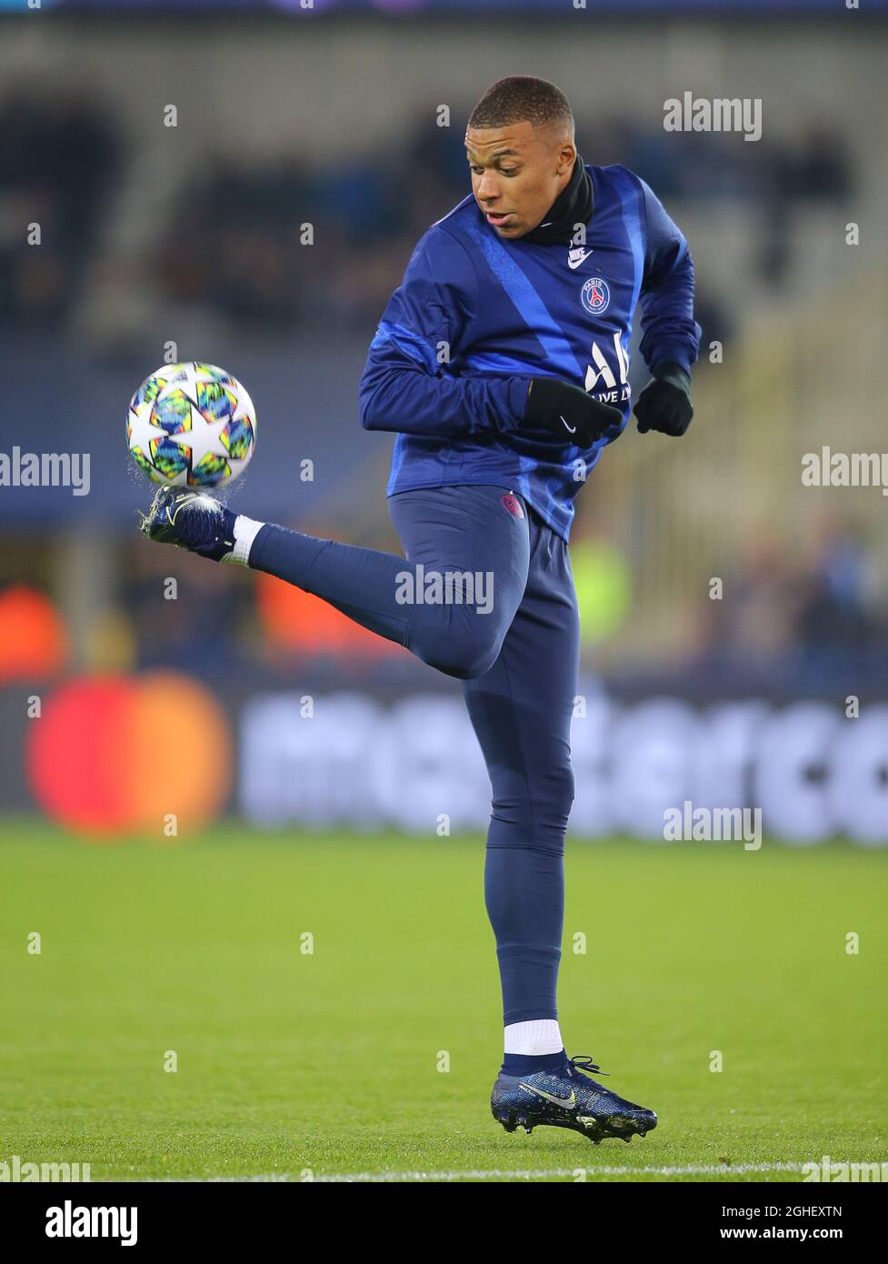 PSGÕs Kylian Mbappe warms up before the UEFA Champions League match at ...