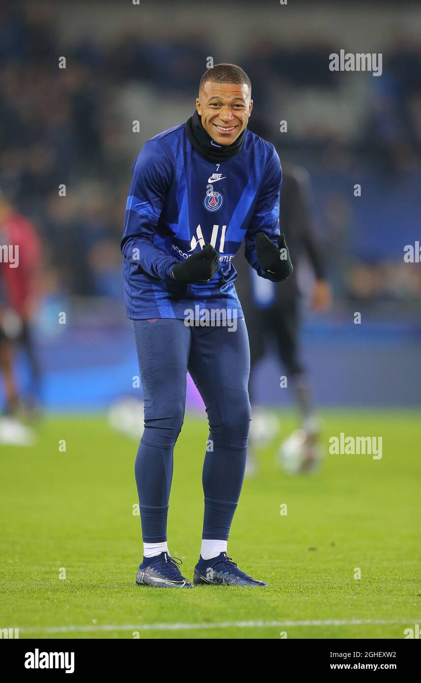 PSGÕs Kylian Mbappe warms up before the UEFA Champions League match at ...