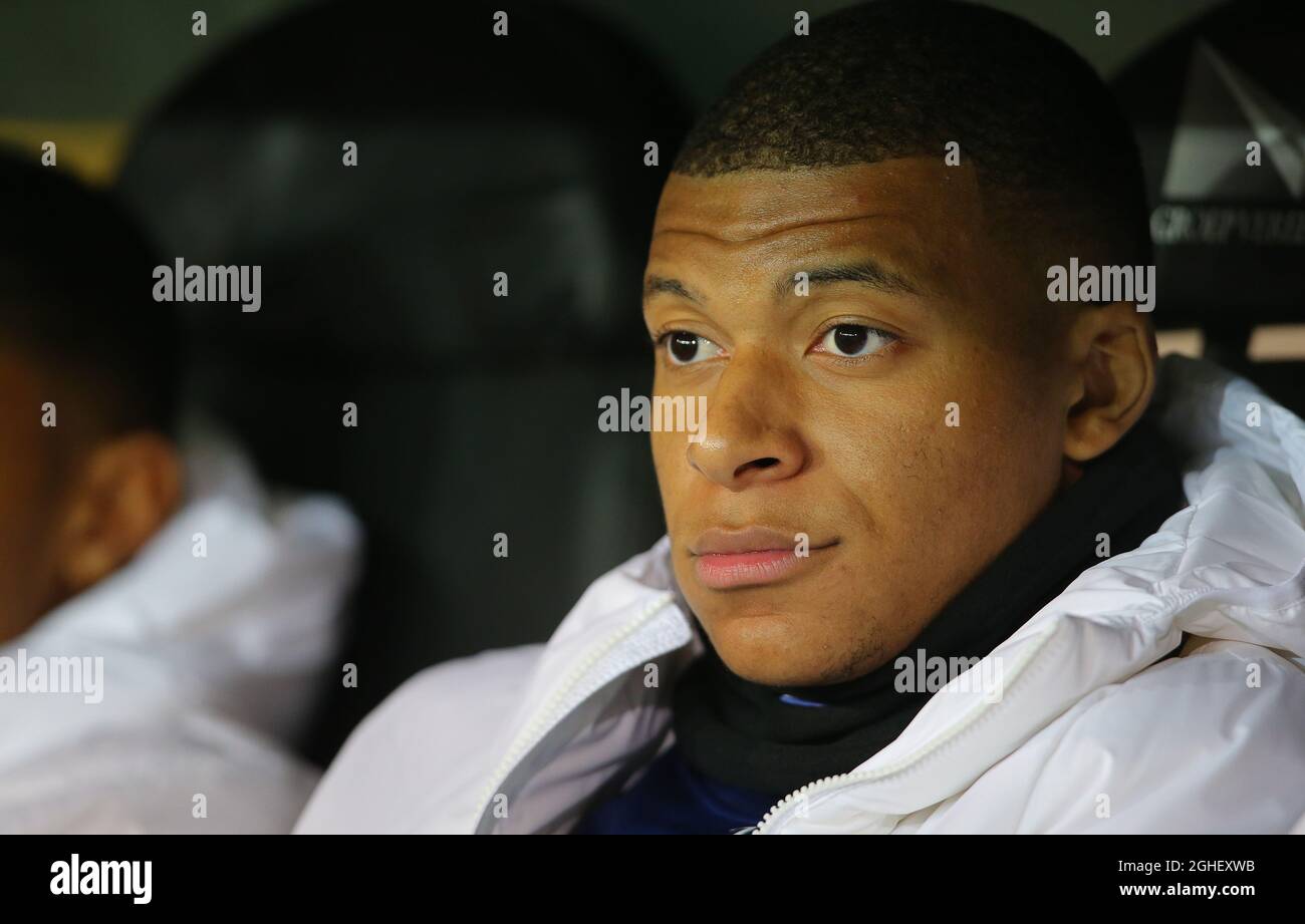 PSGÕs Kylian Mbappe starts on the bench during the UEFA Champions ...
