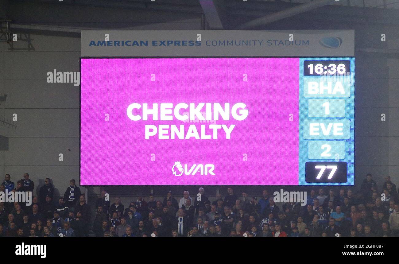 The scoreboard displays that VAR is checking for a penalty during the ...