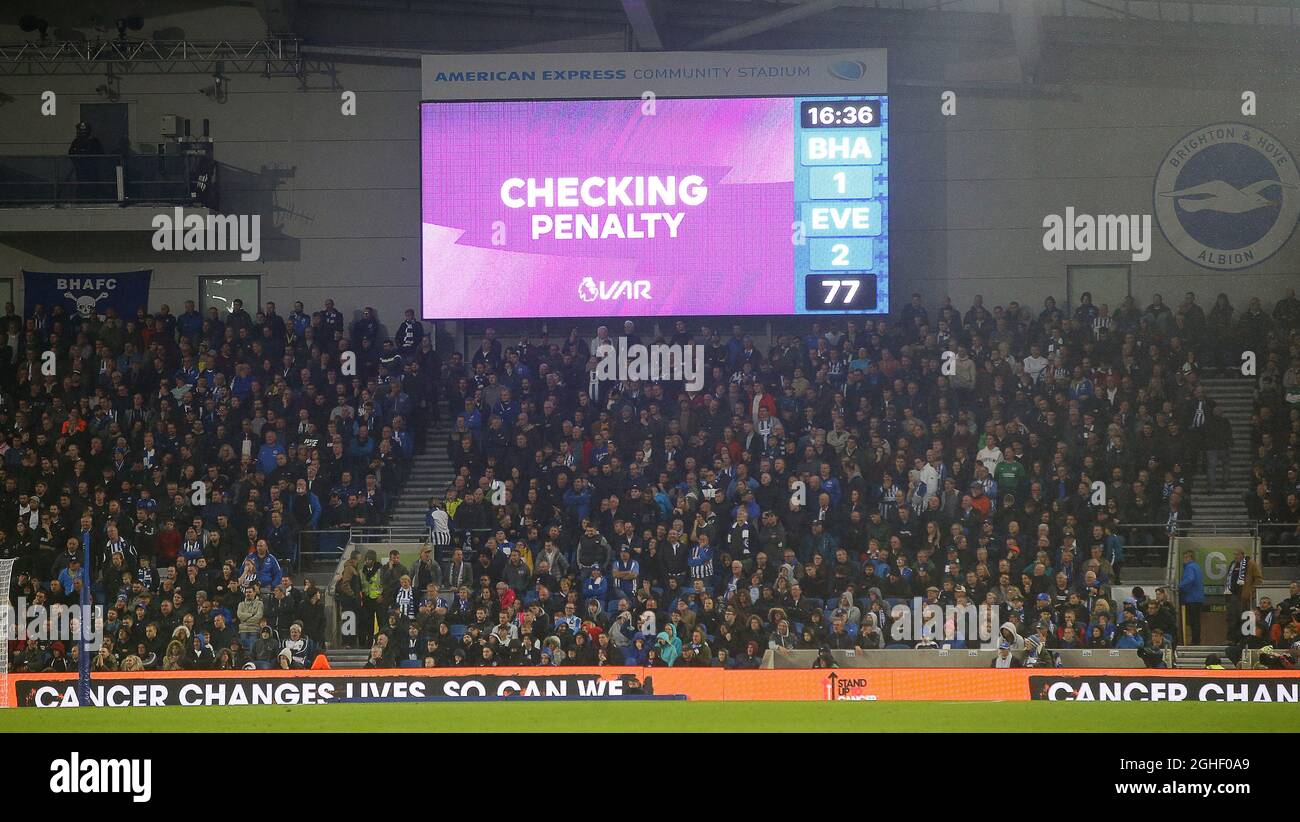 The scoreboard displays that VAR is checking for a penalty during the ...
