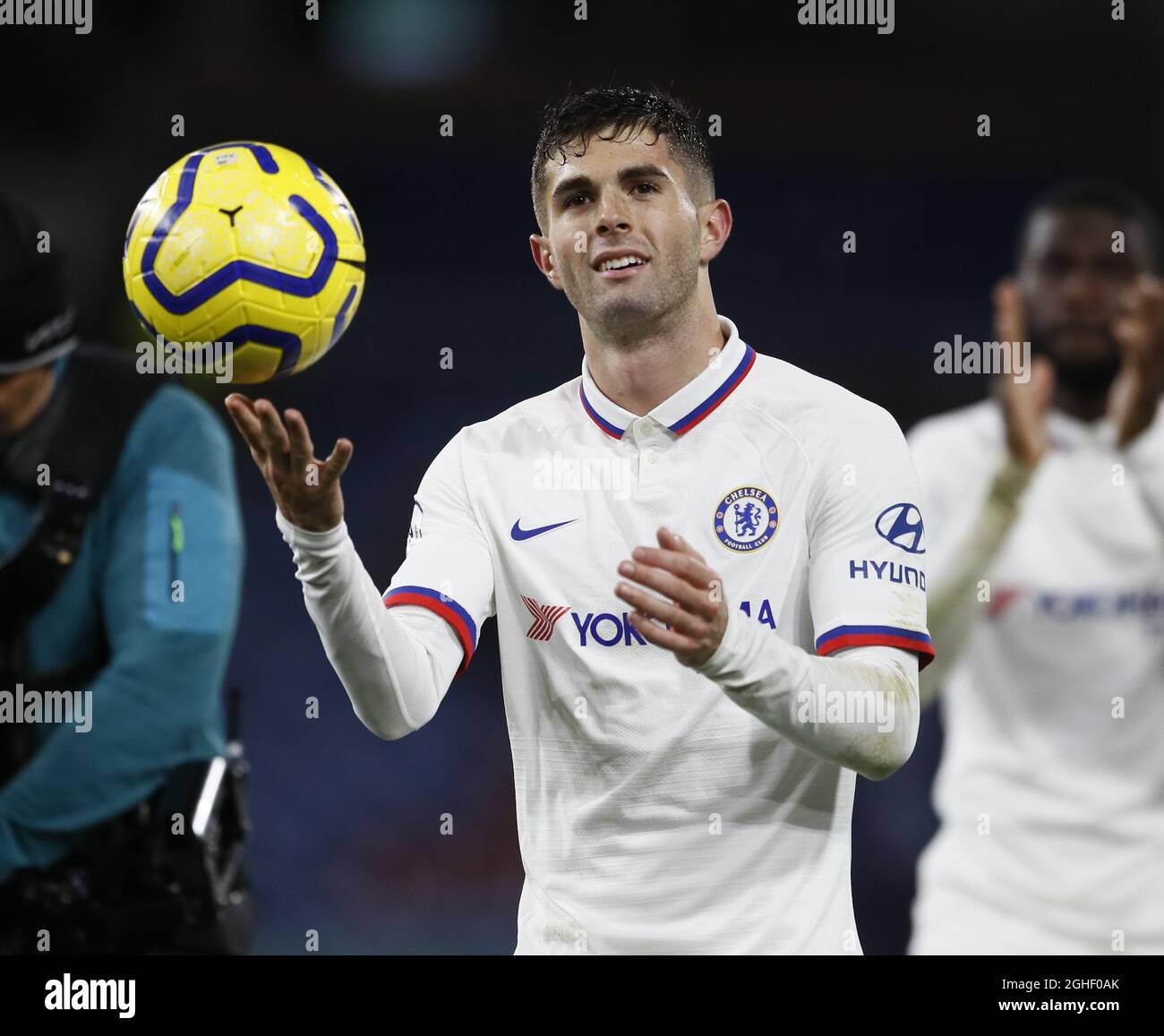 Christian Pulisic of Chelsea with the match ball following his hatrick ...